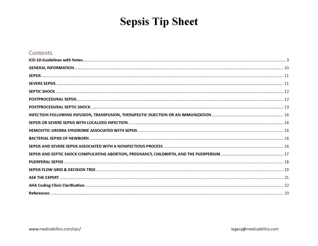 Tip Sheet: SEPSIS - Legacy Medical Billing & Coding Website